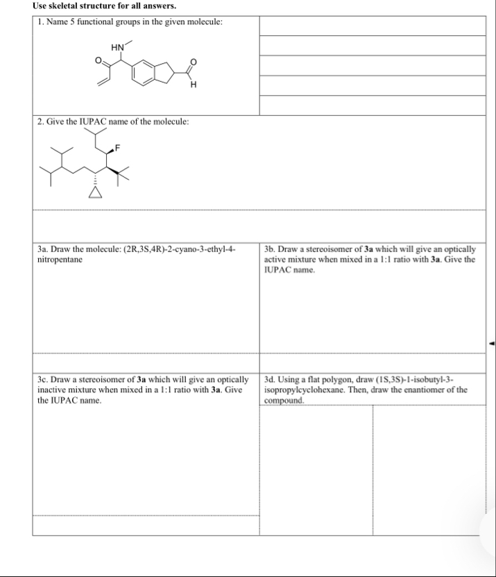 Solved Use skeletal structure for all answers.\table[[1. | Chegg.com