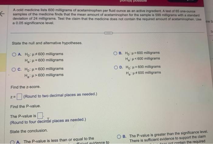Solved A cold medicine lists 600 milligrams of acetaminophen | Chegg.com