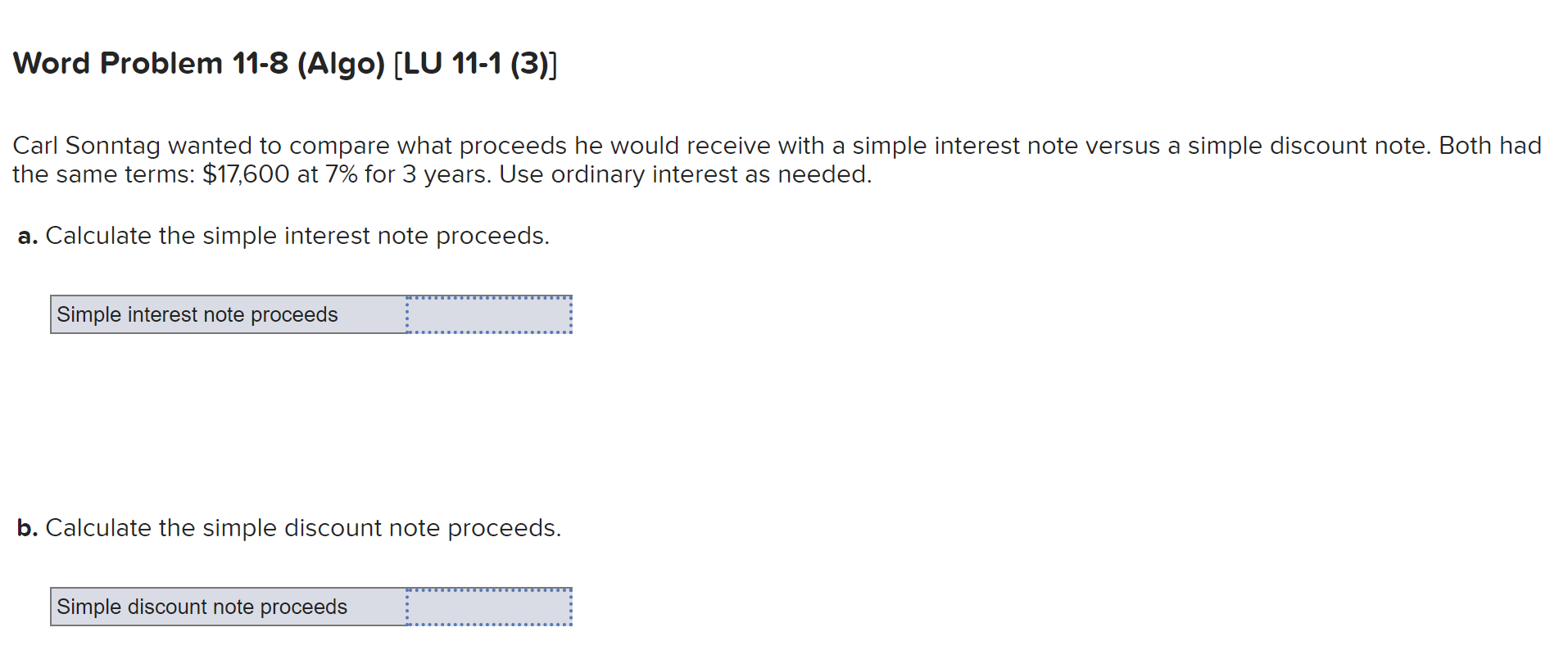 Solved Word Problem 11-8 (Algo) [LU 11-1 (3)]Carl Sonntag | Chegg.com
