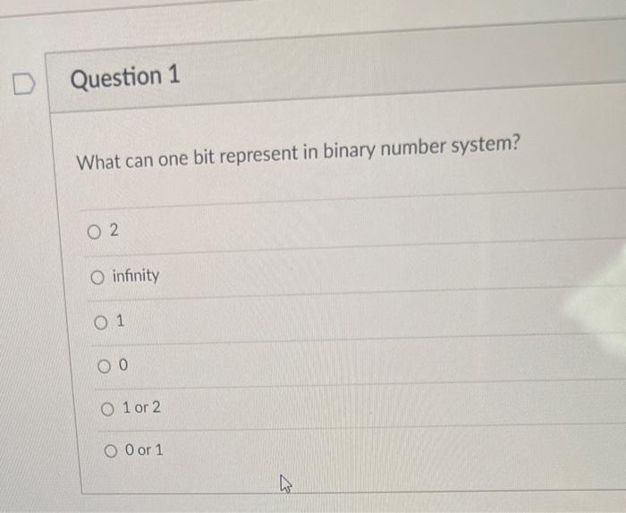 Solved What can one bit represent in binary number system? 2 | Chegg.com