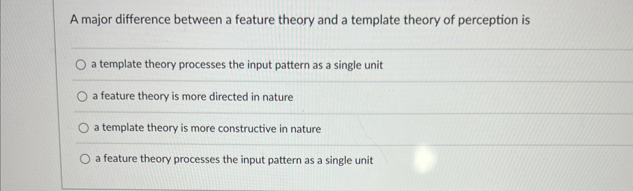 Solved A major difference between a feature theory and a | Chegg.com