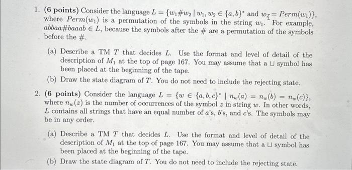 1. (6 points) Consider the language | Chegg.com