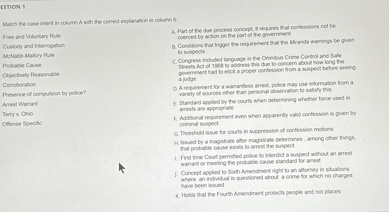 Solved QUESTIONMatch the case intent in column A with the | Chegg.com