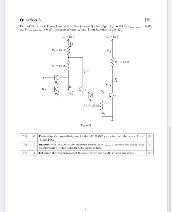 Solved For the DTL circuit in Figure 3 asoume βp=60+X, where | Chegg.com