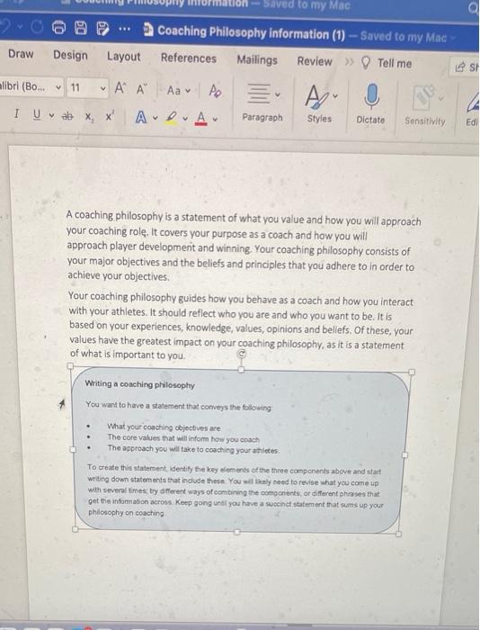 A coaching philosophy is a statement of what you | Chegg.com