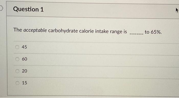 Solved The acceptable carbohydrate calorie intake range is | Chegg.com