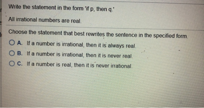 Solved Write the statement in the form 'if p, then q.' All | Chegg.com