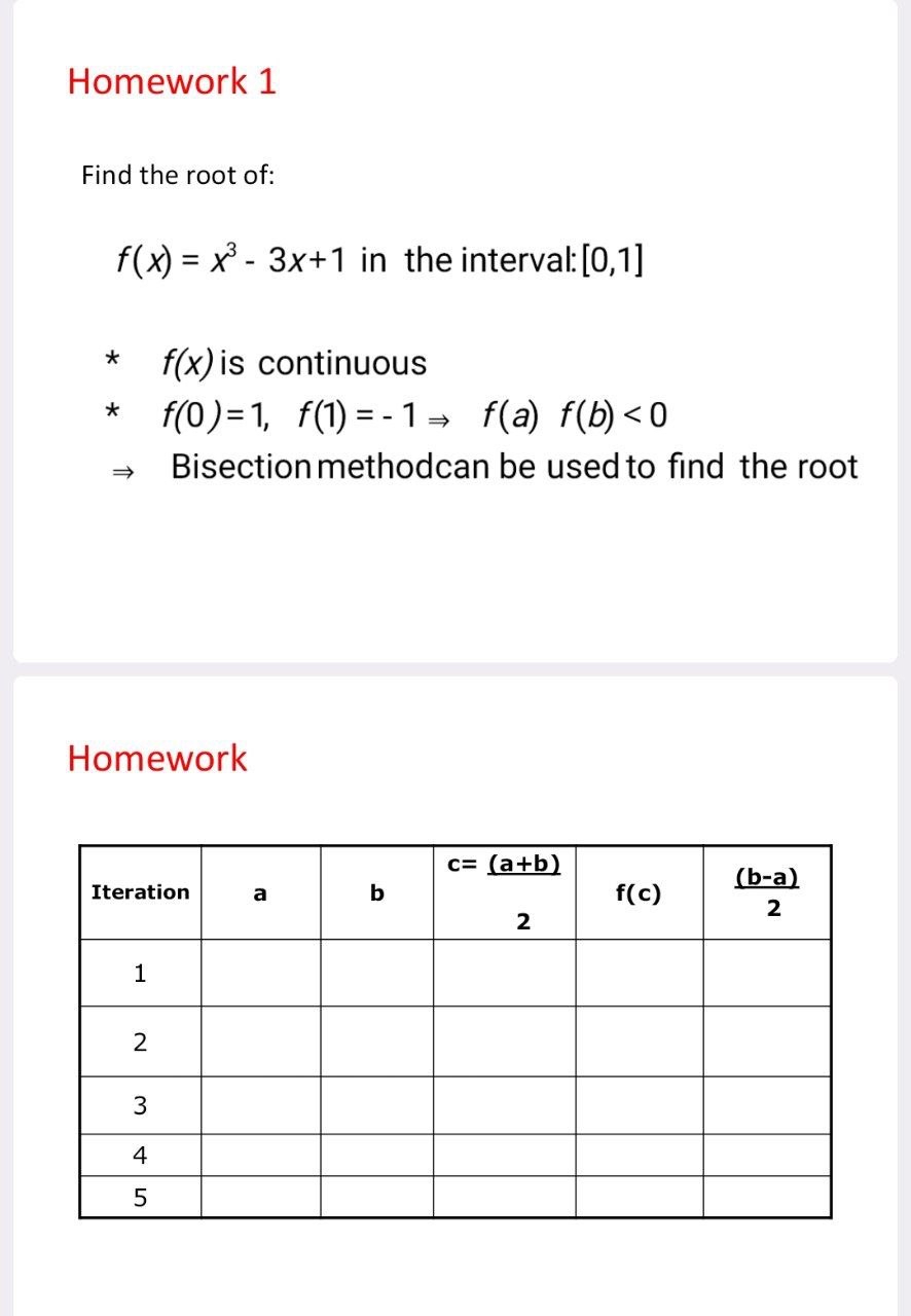 Solved Homework 1Find the root of:f(x)=x3-3x+1 in ﻿the | Chegg.com