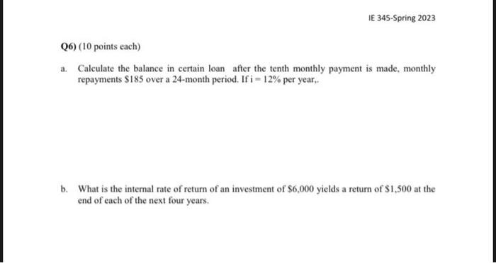 Solved Q6) (10 points each) a. Calculate the balance in | Chegg.com