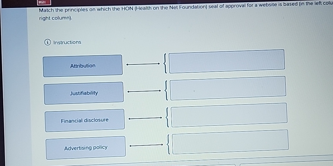 Solved HillMatch the principles on which the HON (Health on | Chegg.com