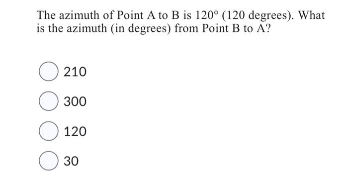 Solved The azimuth of Point A to B is 120∘(120 degrees ). | Chegg.com