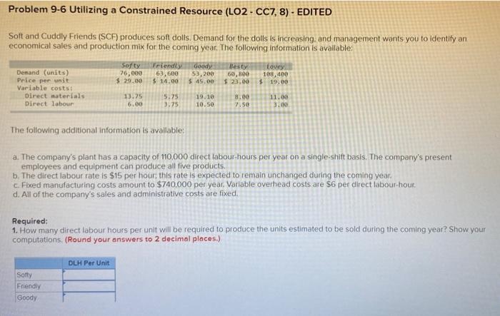Solved Problem 9-6 Utilizing a Constrained Resource ( LO2 - | Chegg.com