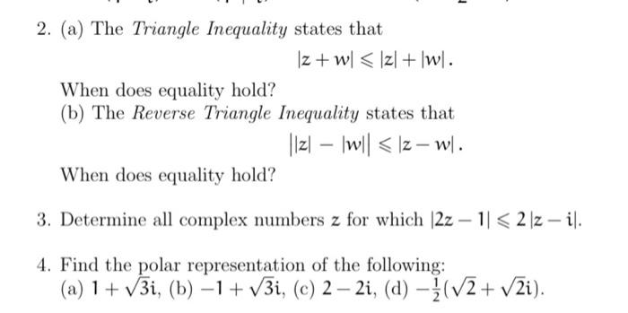 Solved 2. (a) The Triangle Inequality states that | Chegg.com