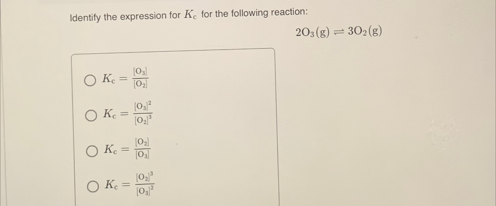 Solved Identify the expression for Kc ﻿for the following | Chegg.com