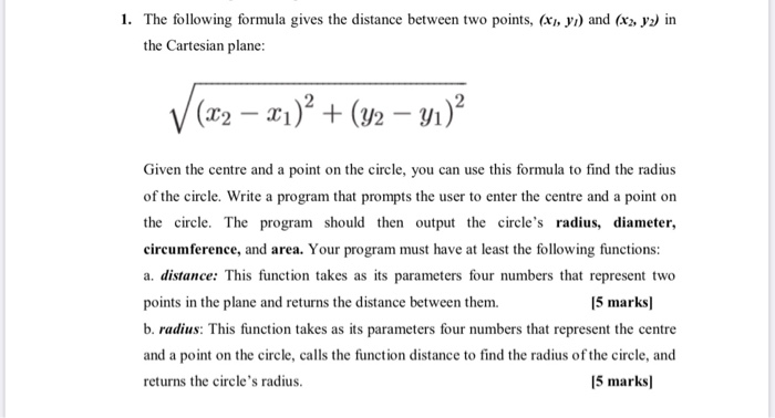 Solved The following formula gives the distance between two | Chegg.com