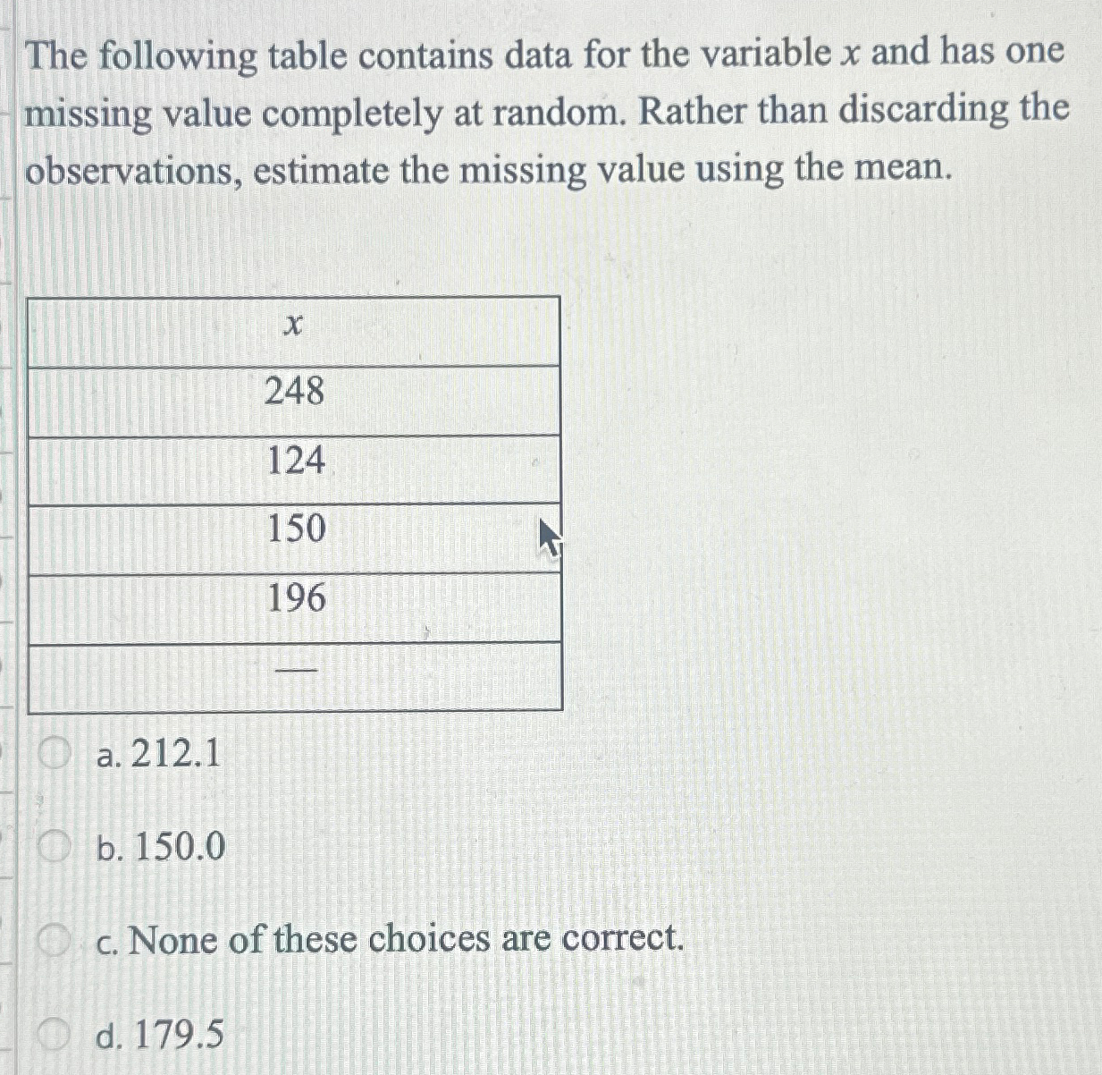 Solved The following table contains data for the variable x | Chegg.com