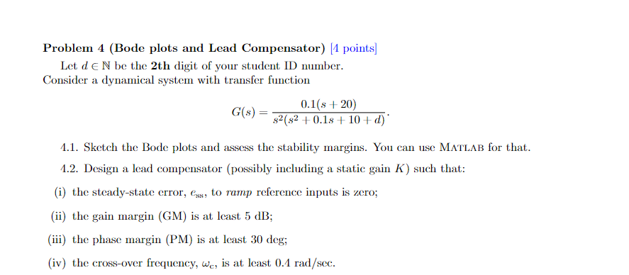 Problem 4 (Bode plots and Lead Compensator) [4 | Chegg.com