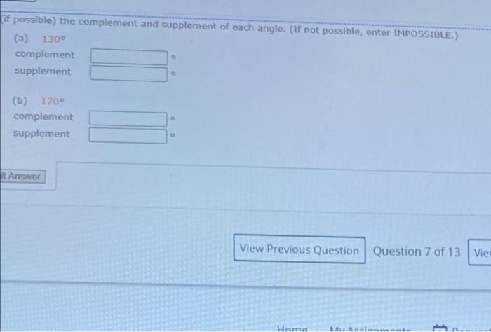 Solved if possible) the complement and supplement of each | Chegg.com