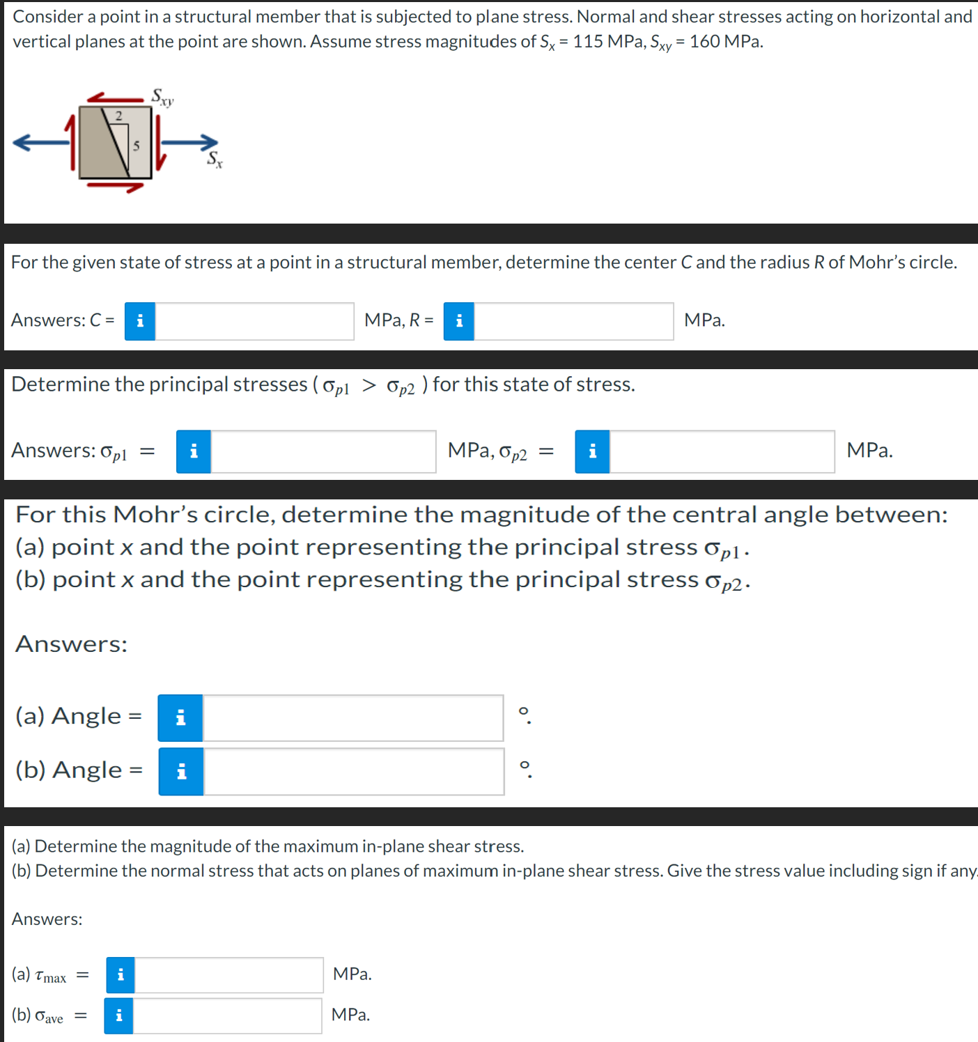 Solved Answers: σp1=MPa,σp2=For this Mohr's circle, | Chegg.com