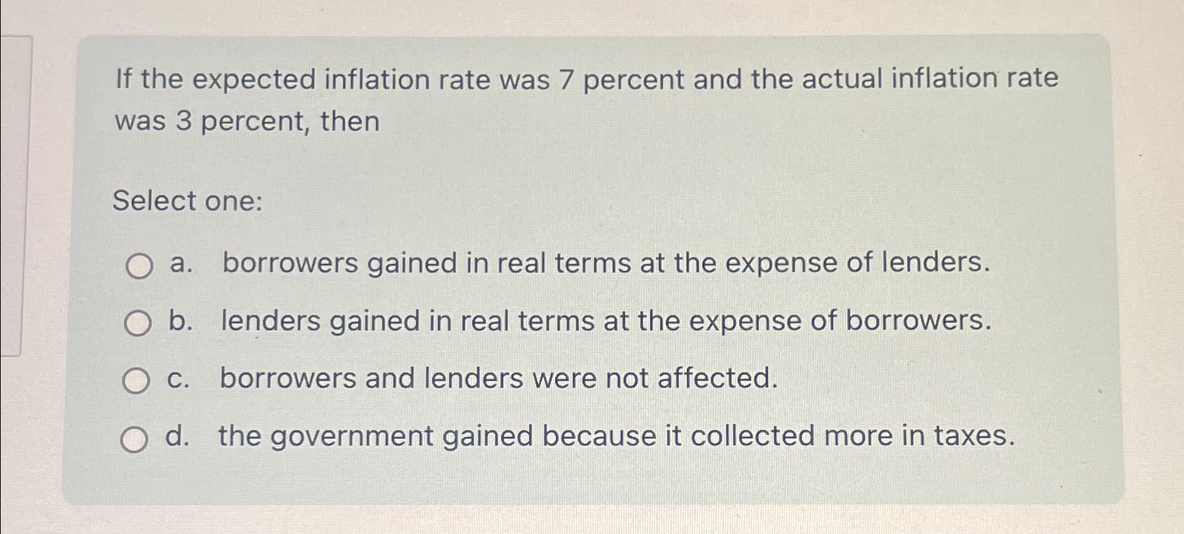 Solved If the expected inflation rate was 7 percent and the | Chegg.com