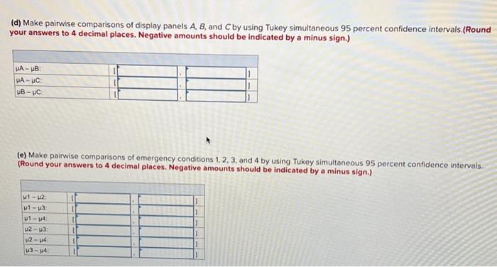 Solved (d) Make pairwise comparisons of display panels A, B, | Chegg.com
