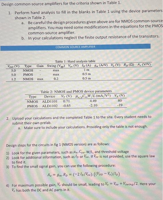 Solved Design common-source amplifiers for the criteria | Chegg.com