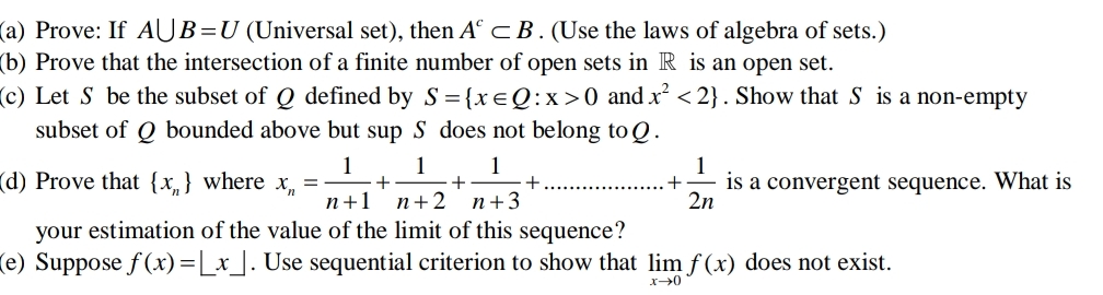 Solved (a) ﻿Prove: If A∪B=U (Universal set), ﻿then AcsubB. | Chegg.com