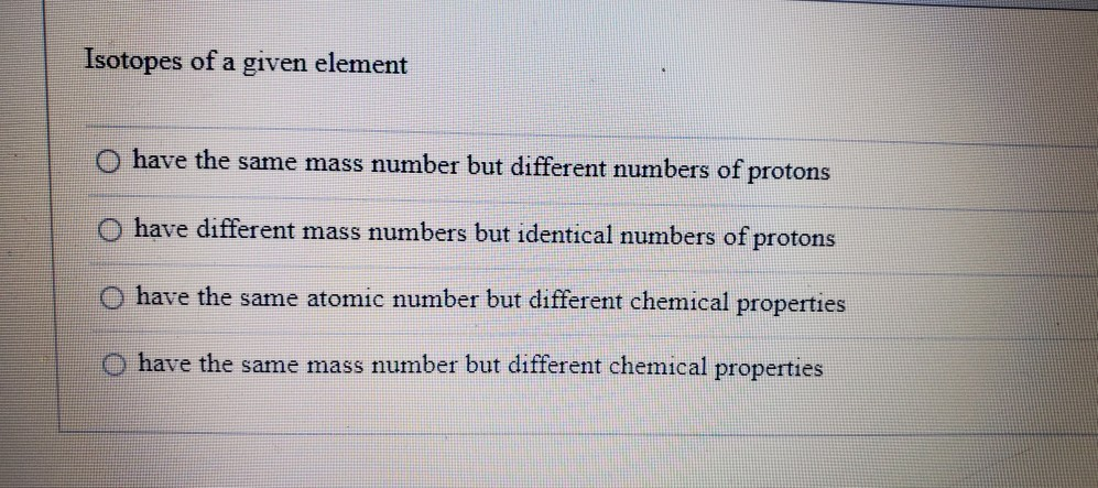 Solved Isotopes of a given element have the same mass number | Chegg.com