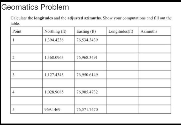 Solved Geomatics Problem Calculate the longitudes and the | Chegg.com