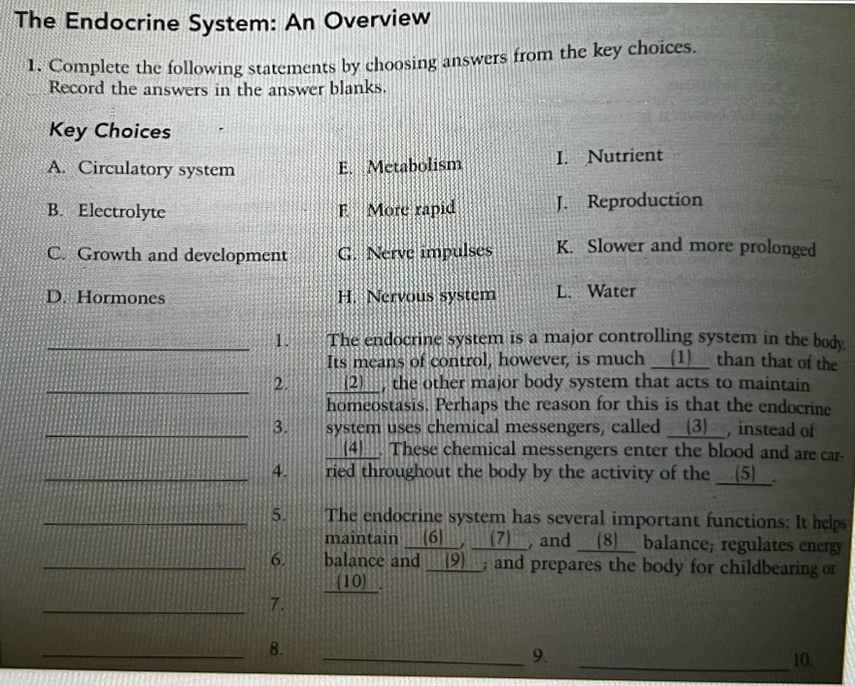 Solved The Endocrine System: An OverviewComplete the | Chegg.com