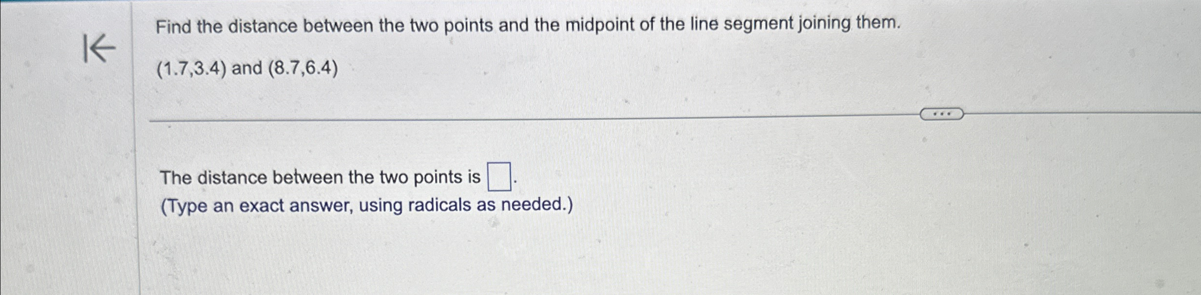 Solved Find the distance between the two points and the | Chegg.com