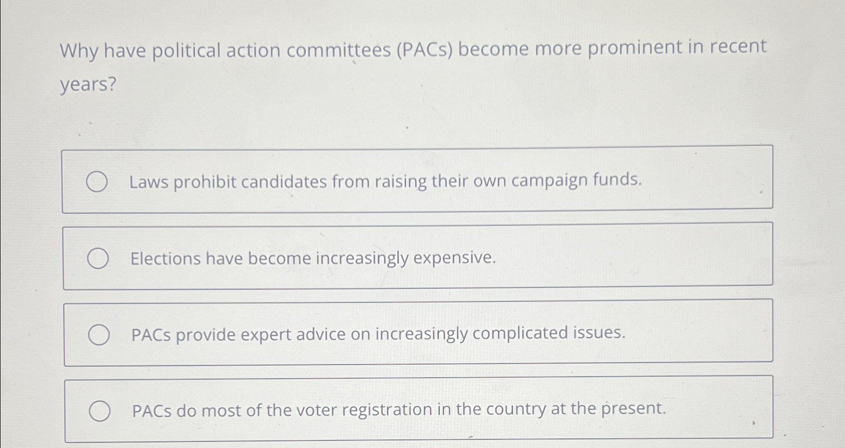 Solved Why have political action committees (PACs) ﻿become | Chegg.com