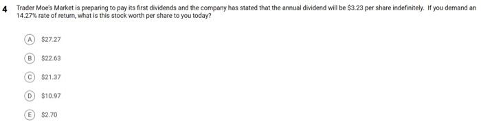 Solved 4 Trader Moe's Market is preparing to pay its first | Chegg.com