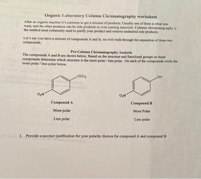 Solved Organic Laboratory Coiumn Chromatography worksheet | Chegg.com