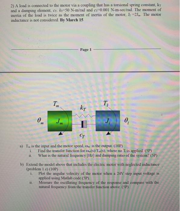 Solved 2) A load is connected to the motor via a coupling | Chegg.com