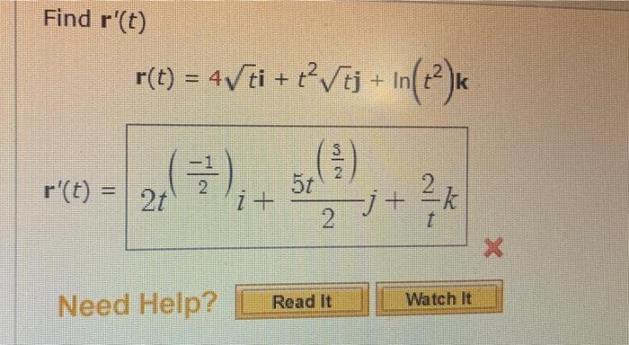 Solved Find r′(t) r(t)=4ti+t2tj+ln(t2)k | Chegg.com