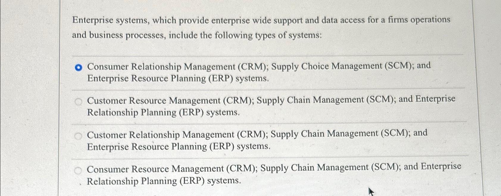 Solved Enterprise systems, which provide enterprise wide | Chegg.com