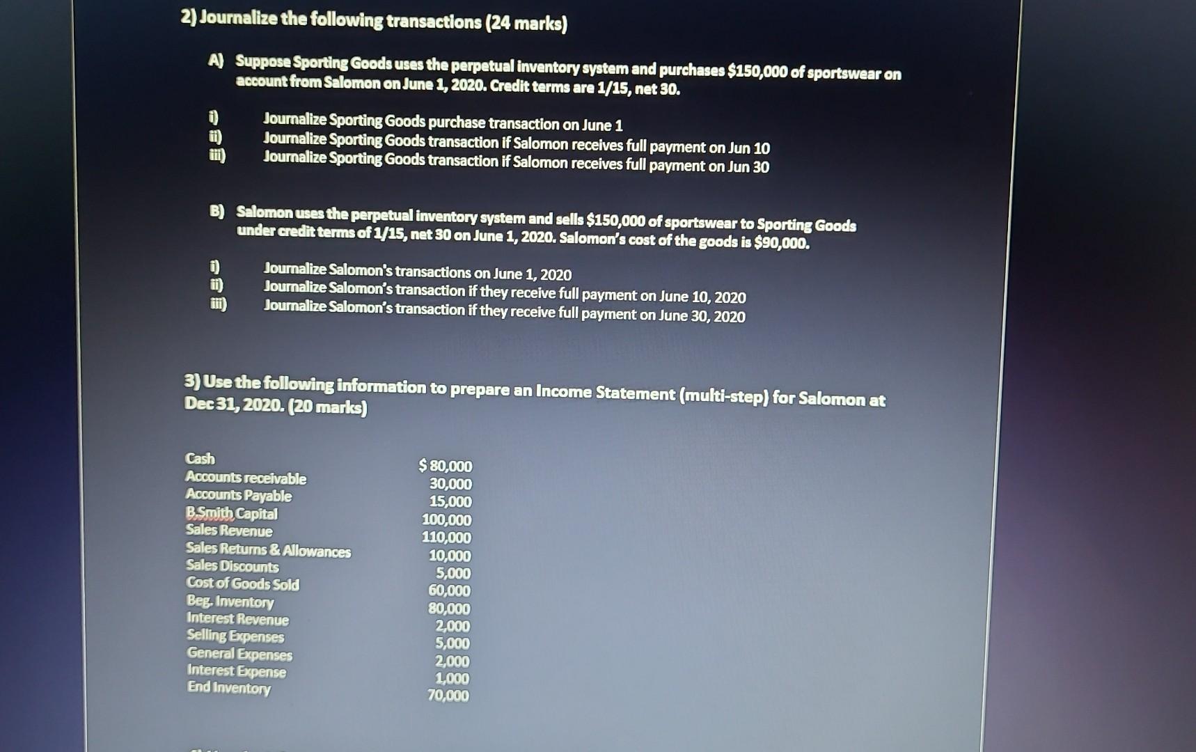 Solved 2) Journalize the following transactions (24 marks) | Chegg.com