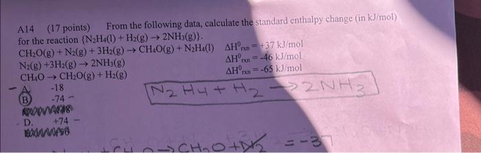 Solved A14 (17 points) From the following data, calculate | Chegg.com