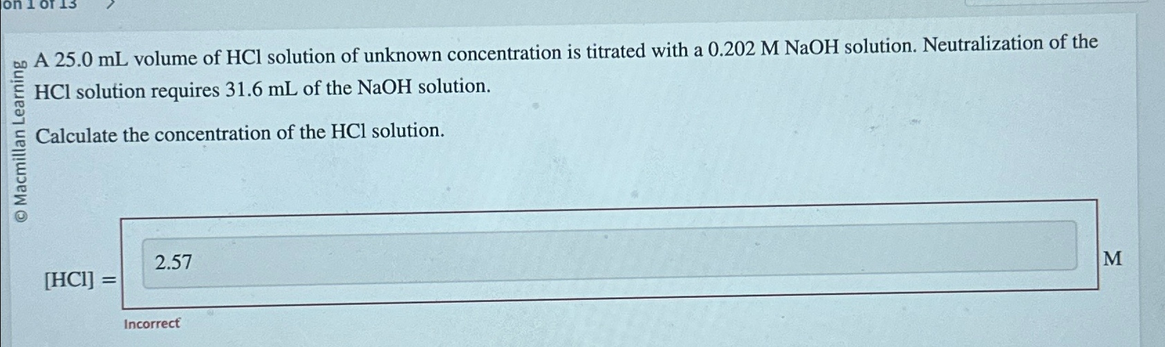 Solved A 25.0mL ﻿volume of HCl ﻿solution of unknown | Chegg.com