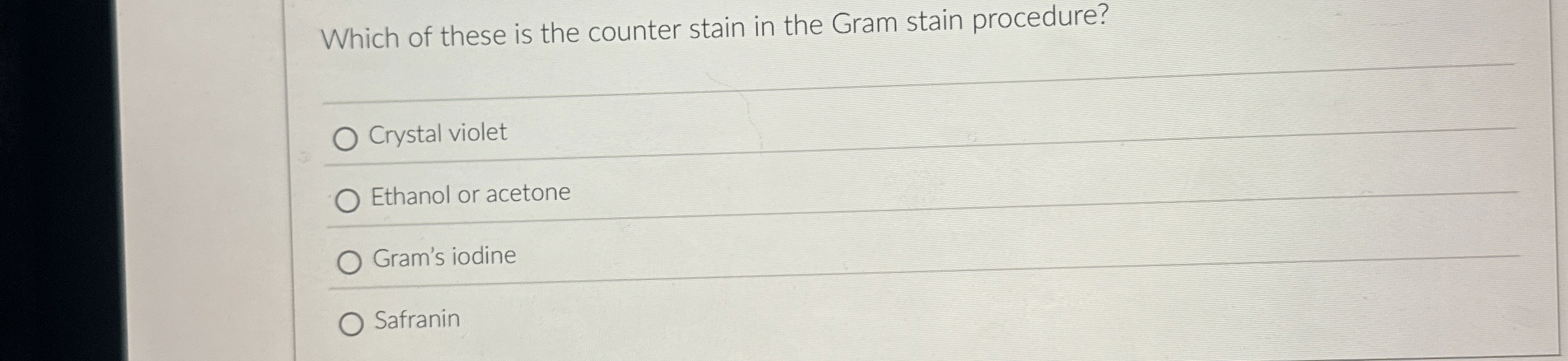 Solved Which of these is the counter stain in the Gram stain | Chegg.com