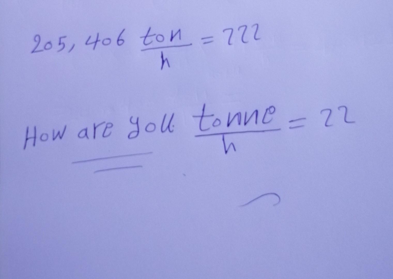 Solved 205, 406 ton = 222 h 22 How are you tonne h | Chegg.com