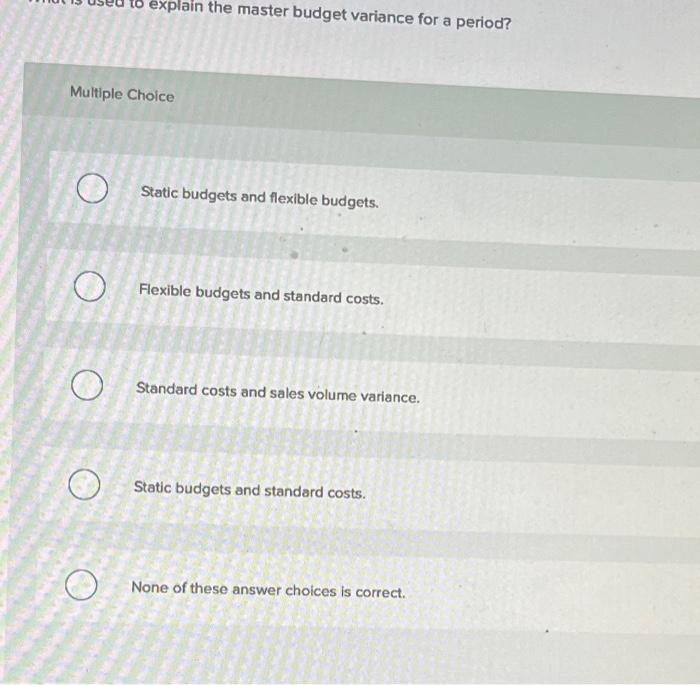 Solved to explain the master budget variance for a period? | Chegg.com
