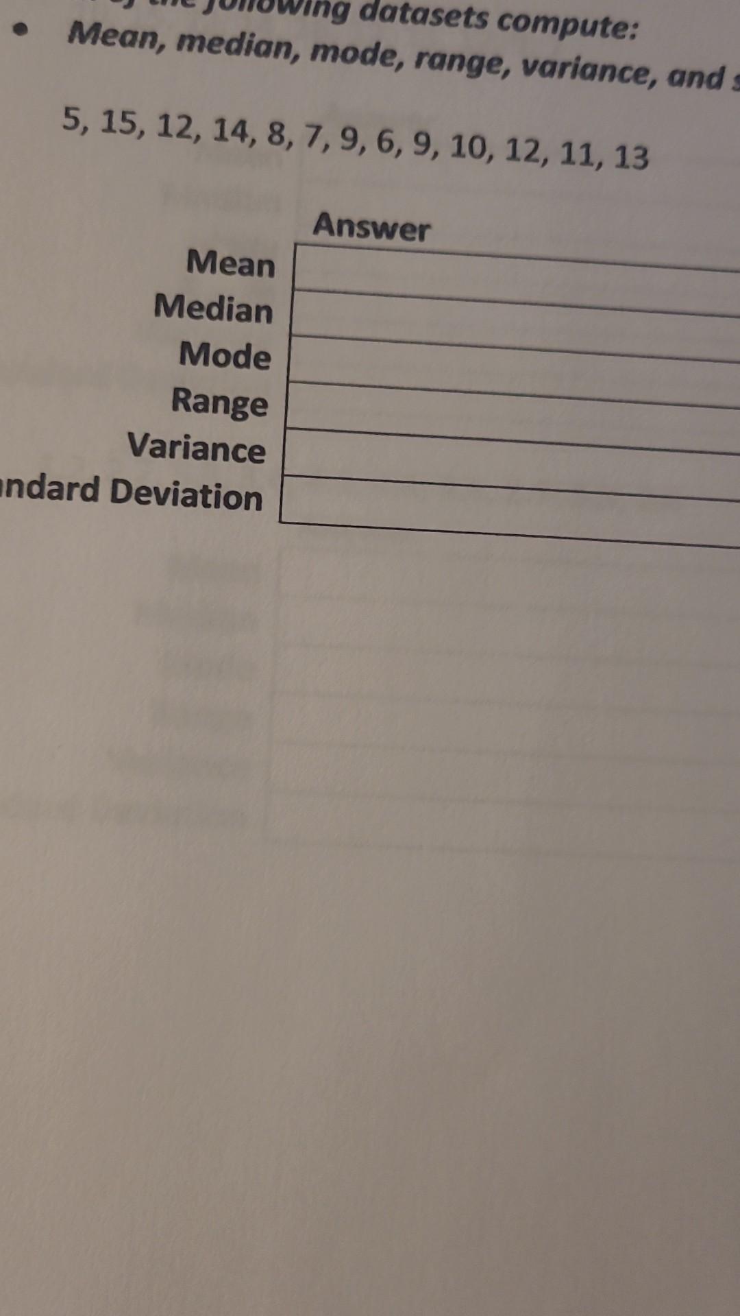 Solved Mean, median, mode, range, variance, and | Chegg.com