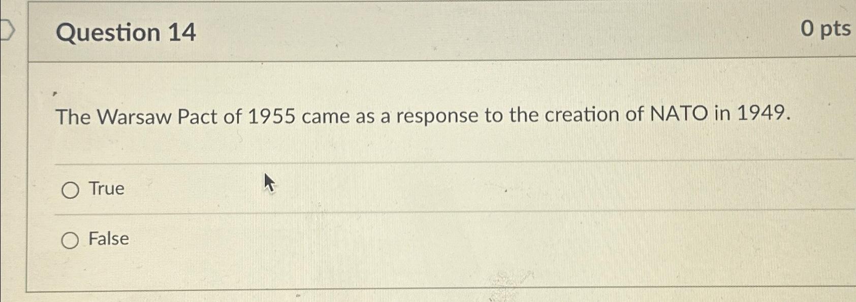 Solved Question 140 ﻿ptsThe Warsaw Pact of 1955 ﻿came as a | Chegg.com