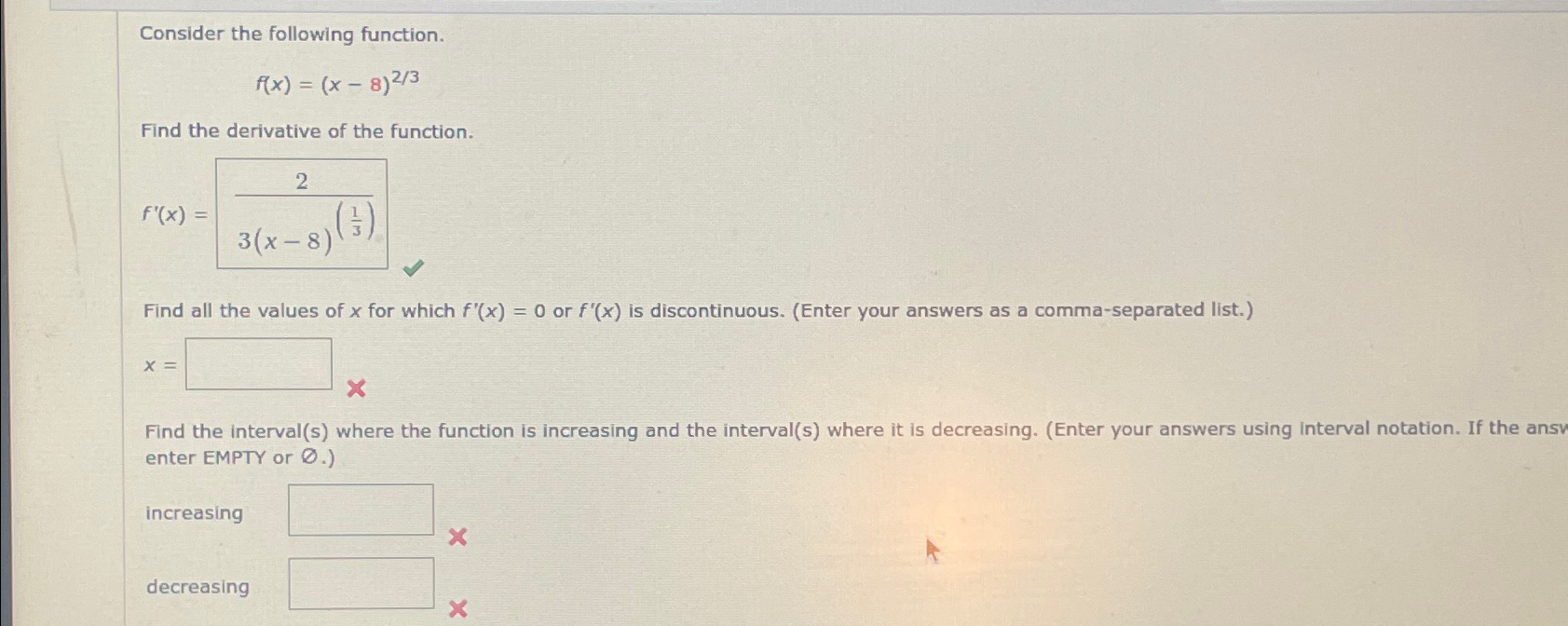 Solved Consider the following function.f(x)=(x-8)23Find the | Chegg.com