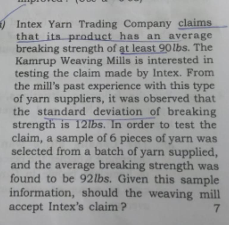 Intex Yarn Trading Company claims that its product | Chegg.com