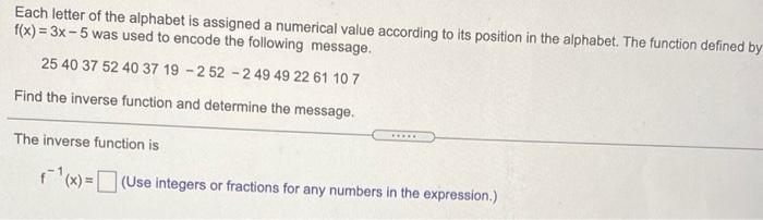Solved Each letter of the alphabet is assigned a numerical | Chegg.com