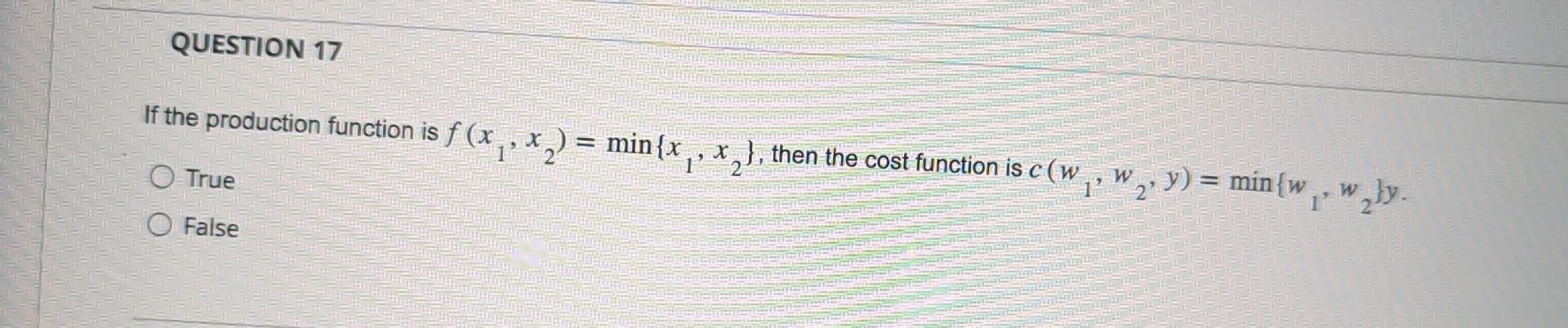 Solved If the production function is f(x1,x2)=min{x1,x2}, | Chegg.com