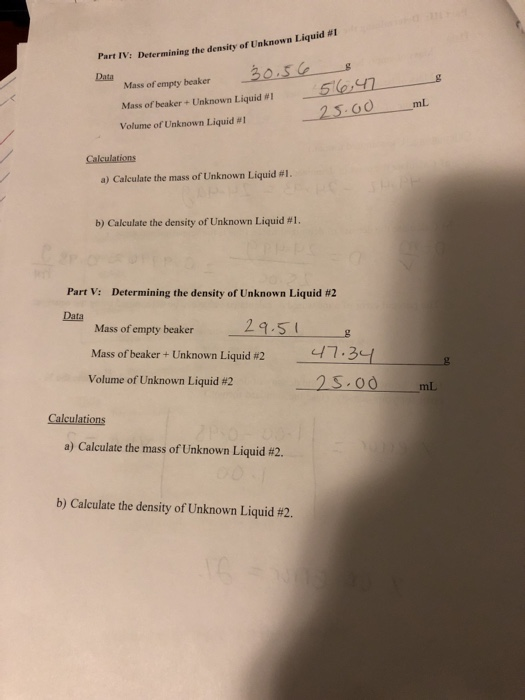 Solved I Part IV: Determining the density of Unknown Liquid | Chegg.com